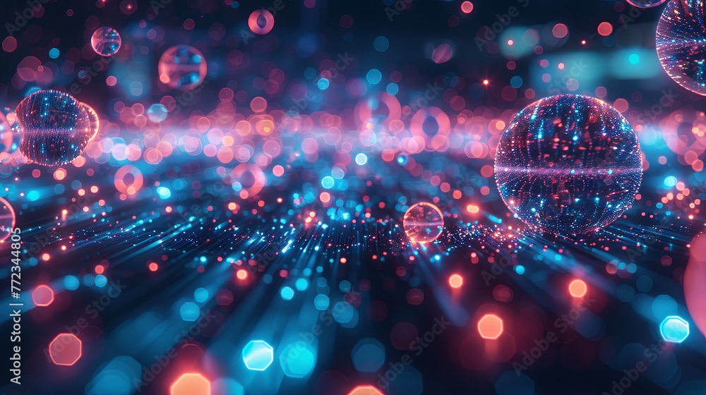 A dynamic background of flowing digital lines and glowing particles ...