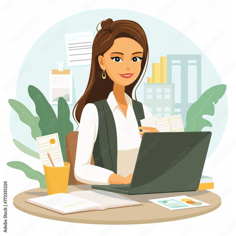 Female accountant, woman working as a bookkeeper business flat cartoon ...