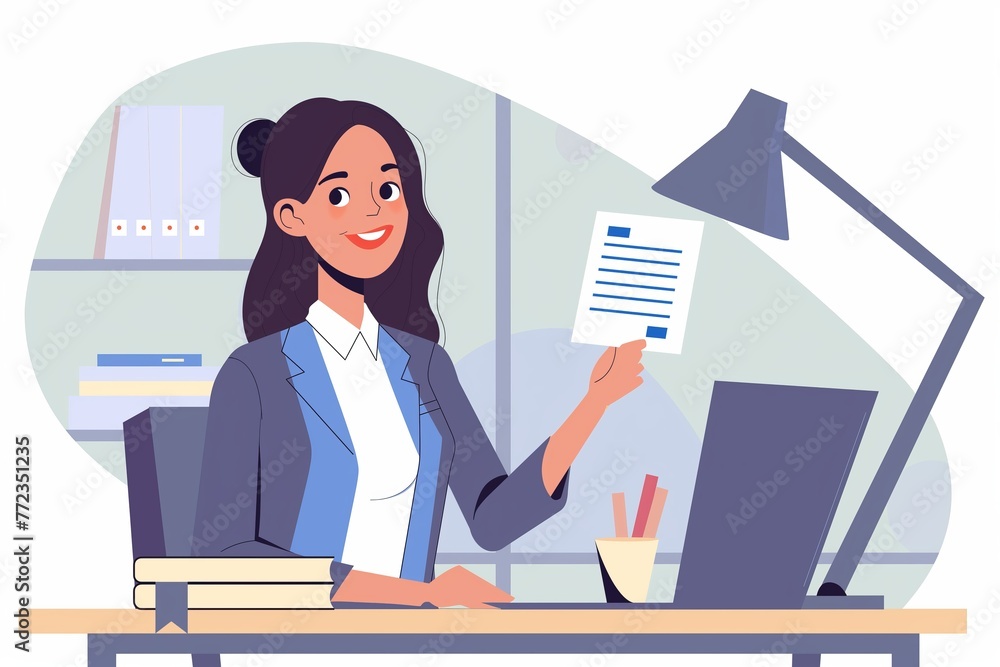 Female accountant, woman working as a bookkeeper business flat cartoon ...