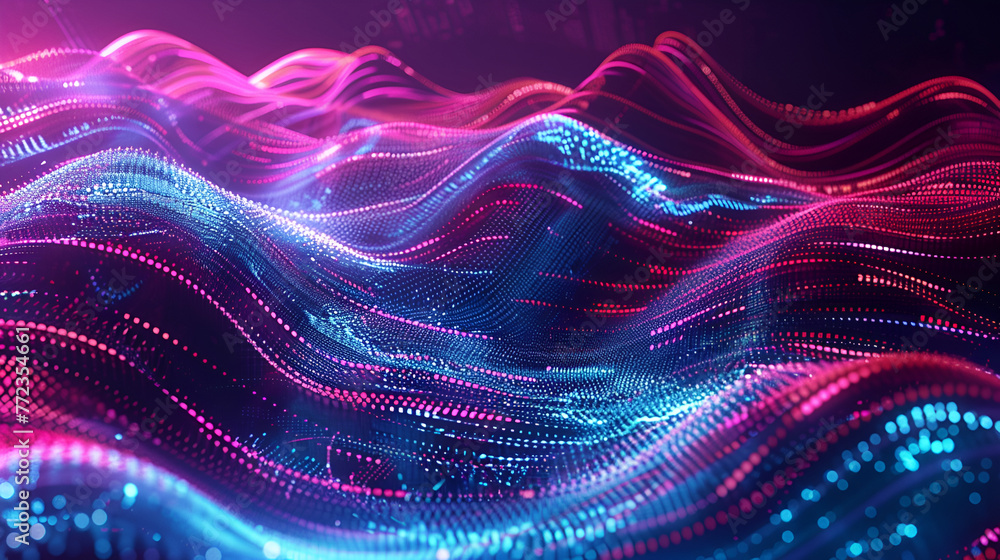 Abstract flowing neon wave purple background, neon color fluctuation. A ...