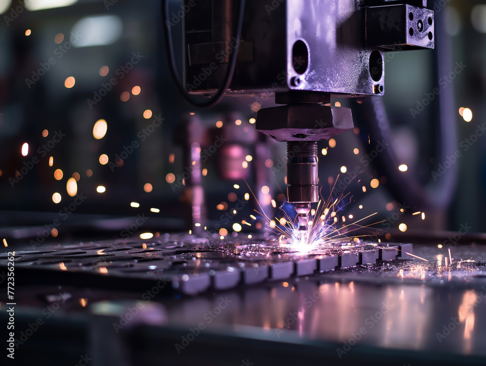 Lasor cutting machine excecuting for cut the metal plate and arc or ...