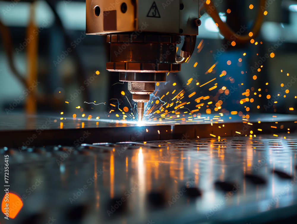 Lasor cutting machine excecuting for cut the metal plate and arc or ...