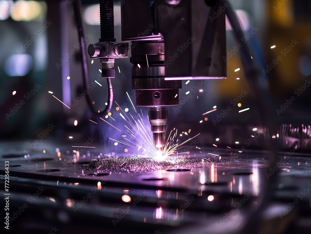 Lasor cutting machine excecuting for cut the metal plate and arc or ...