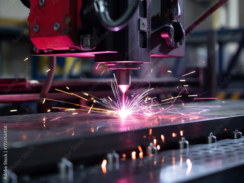 Lasor cutting machine excecuting for cut the metal plate and arc or ...