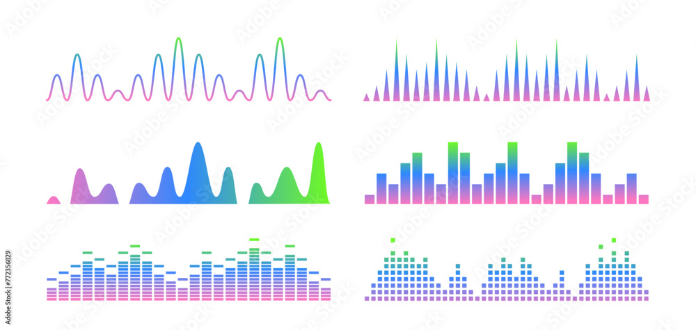 Set of Sound Wave Symbols Represents Music And Audio Equalizer Lines ...