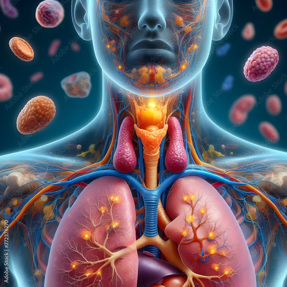 Human anatomy. Visualization of the endocrine system, including glands ...