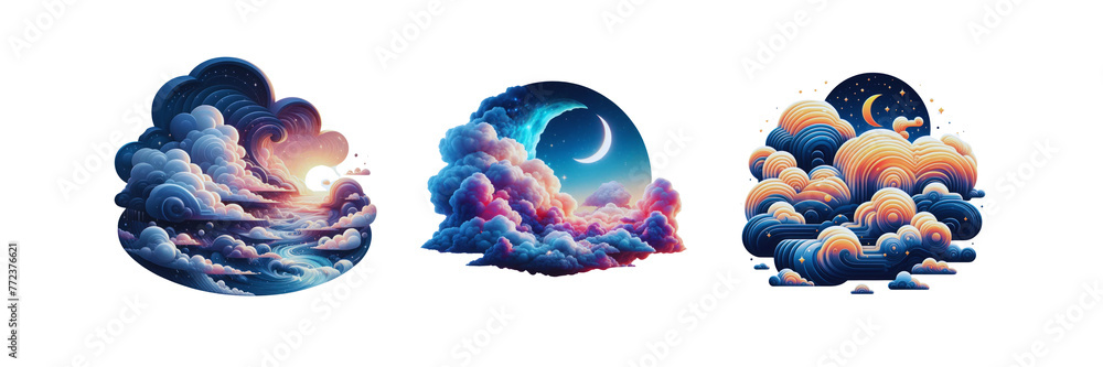 Set of cloud Clipart illustration, isolated over on transparent white ...