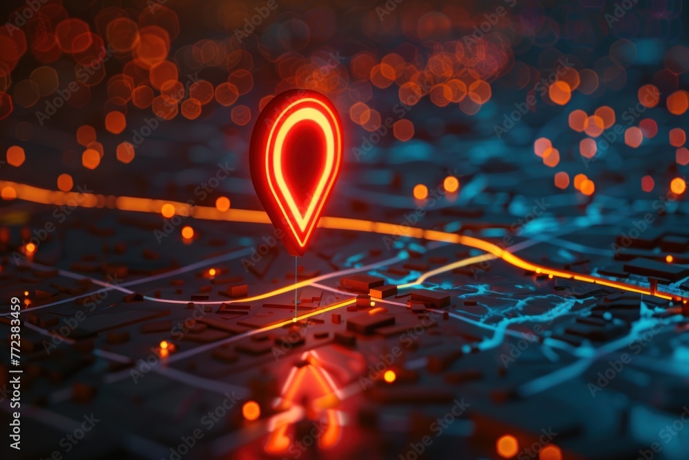 A glowing red marker stands out on the digital map, marking your ...
