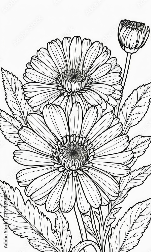 Calendula flower isolated coloring page line art for kids Stock ...