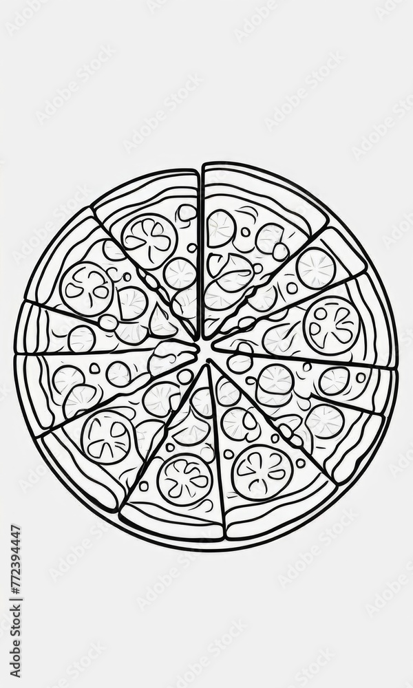Pizza isolated coloring page line art for kids Stock Illustration ...