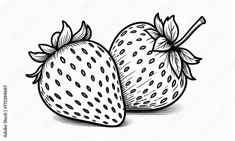 Strawberry isolated coloring page line art for kids Stock Illustration ...