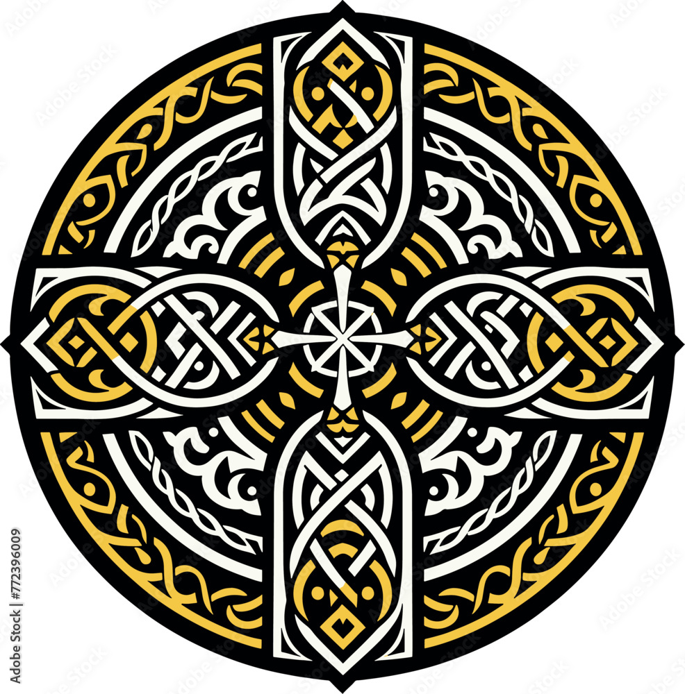Vector illustration of an ornamental Christian cross, featuring a ...