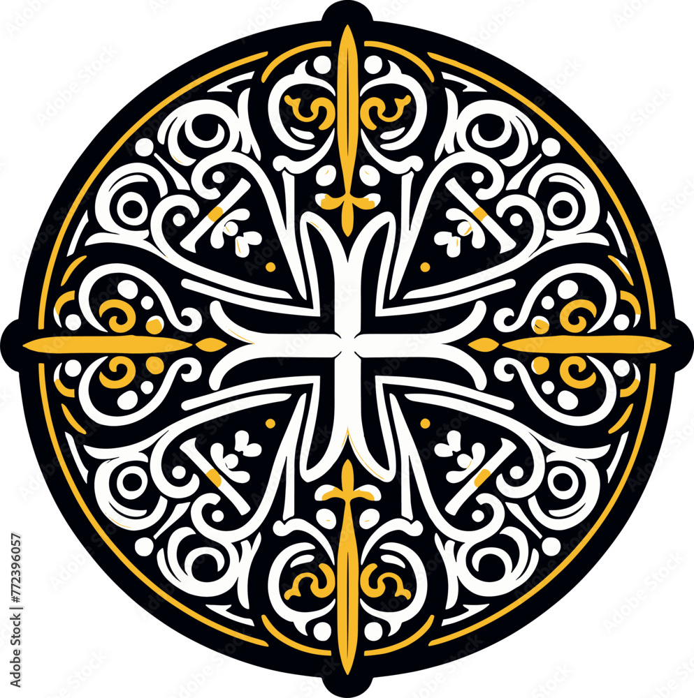 Vector illustration of an ornamental Christian cross, featuring a ...
