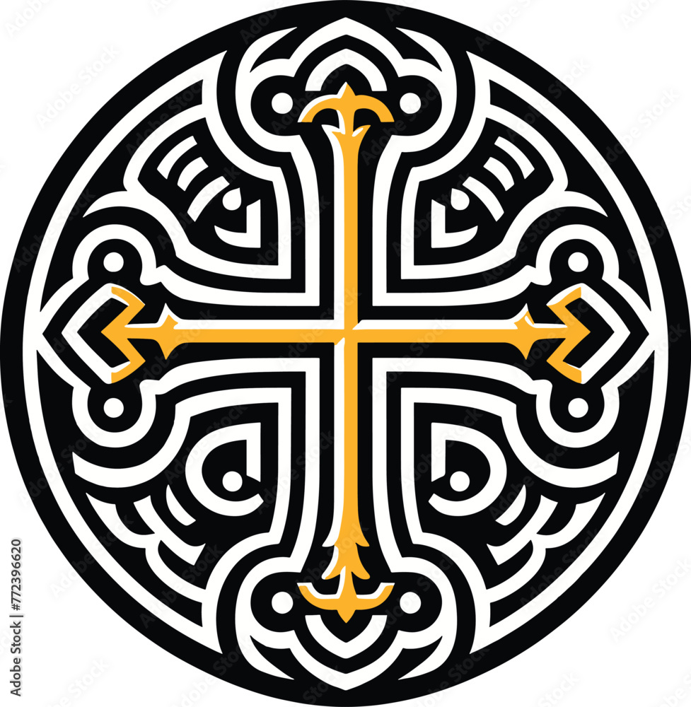Vector illustration of an ornamental Christian cross, featuring a ...