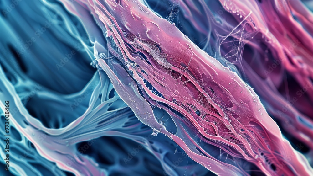 Microscopic view of muscle fibers, illustrating the striations and ...