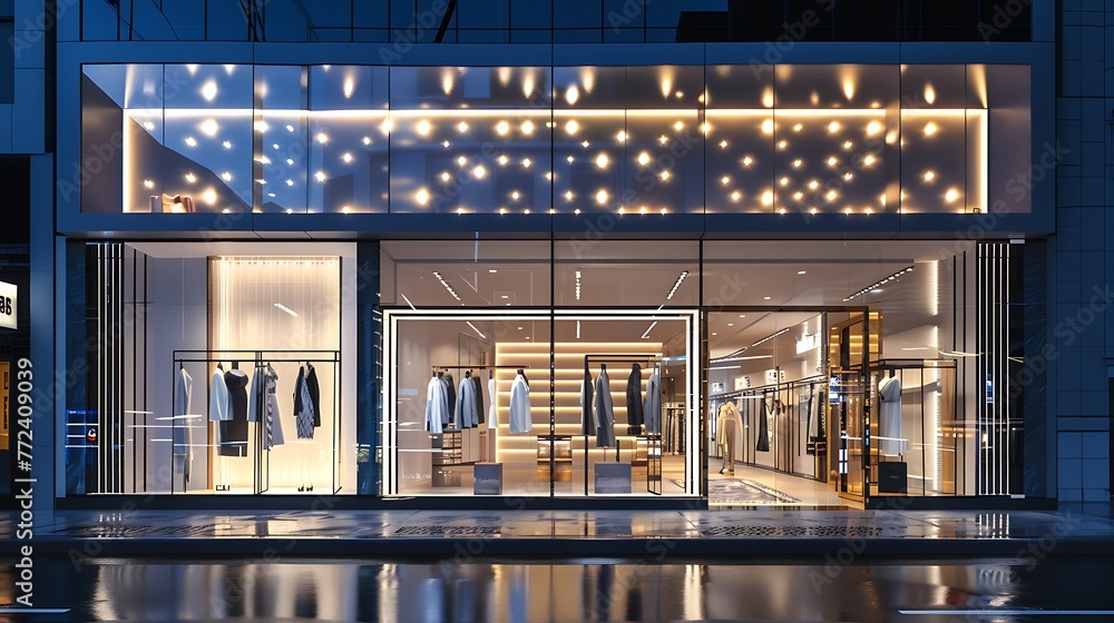 Fashion Store Exterior City Night Boutique Front View From Street ...