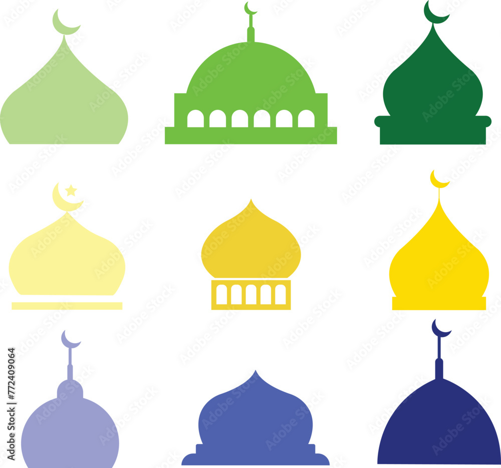 Vector set icon with the dome of the mosque. Religion signs of Arabic ...