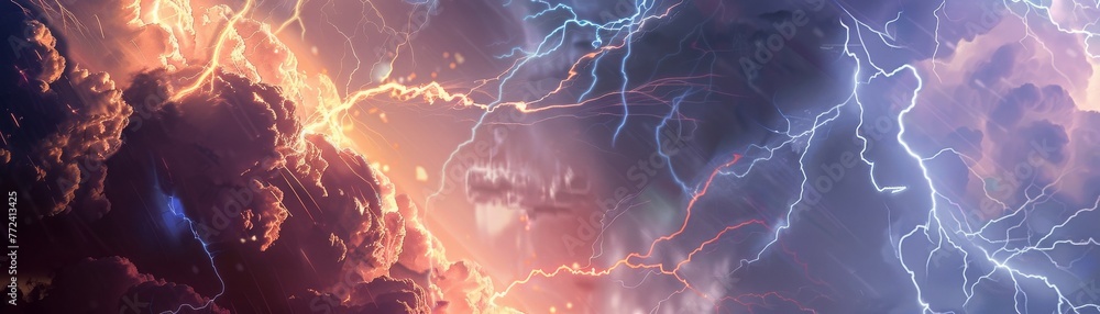 Ancient mythology inspired art, depicting gods controlling lightning as ...