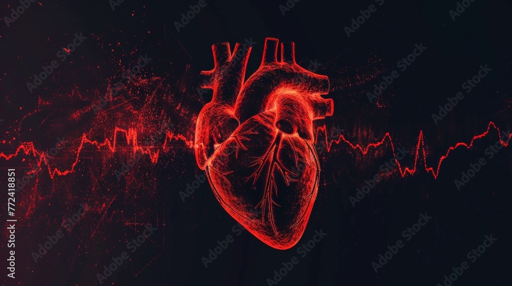 human heart shape with red cardio pulse line. Creative stylized red ...