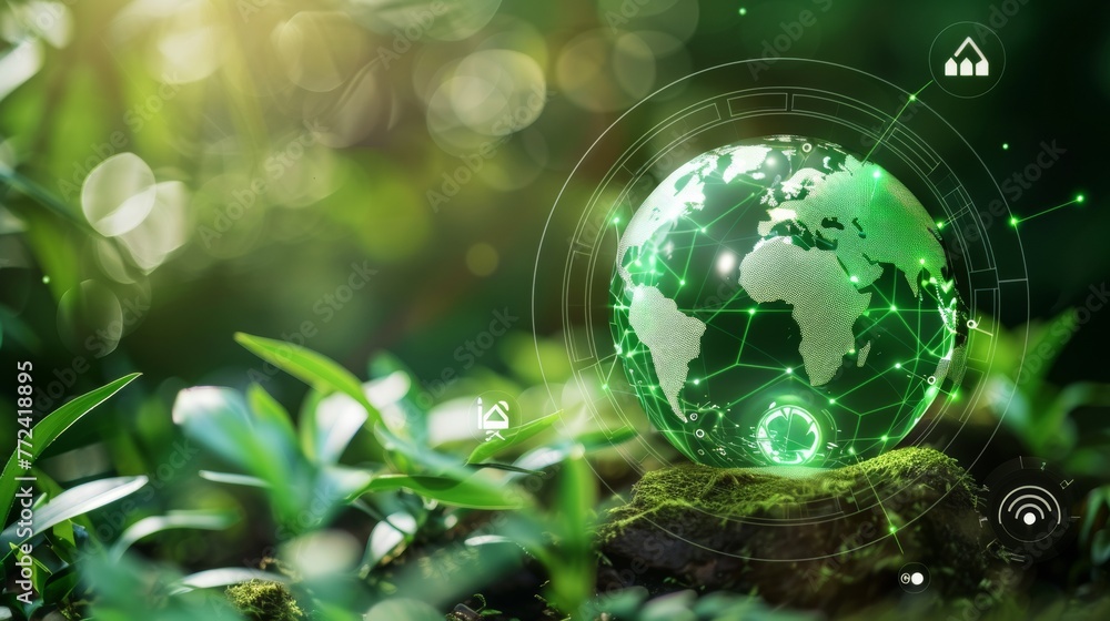 Environment World Earth Day, Green Earth with Environment icons. Saving ...