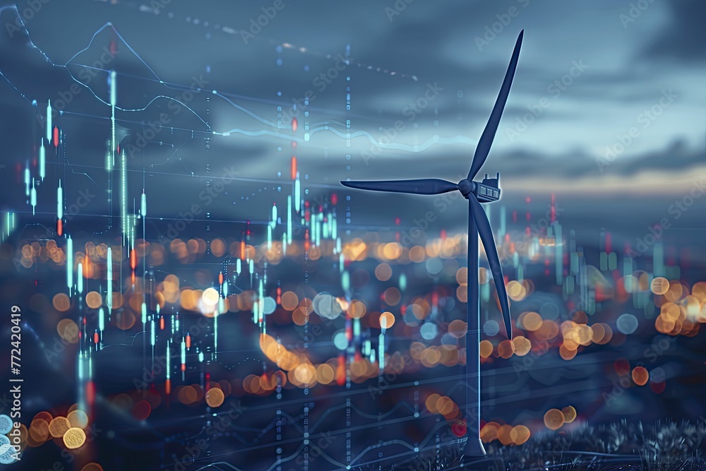 An innovative depiction of a wind turbine's shadow overlaying stock ...