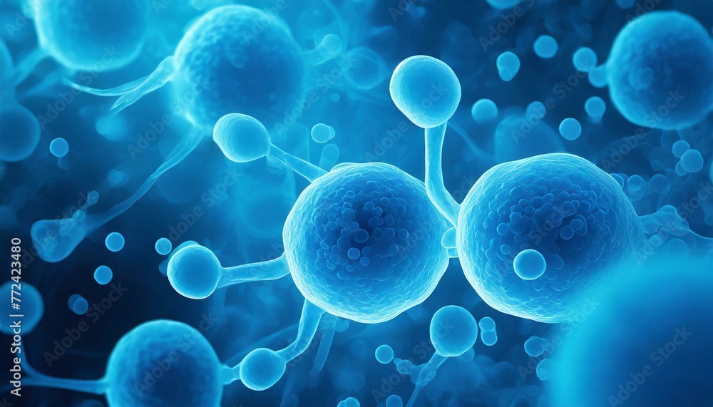 Light blue background with microbes under the microscope Stock Photo ...