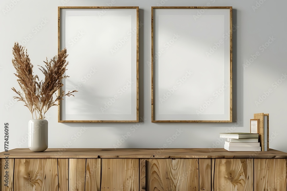 Two vertical ISO A0 frame mockup, reflective glass, mockup poster on ...