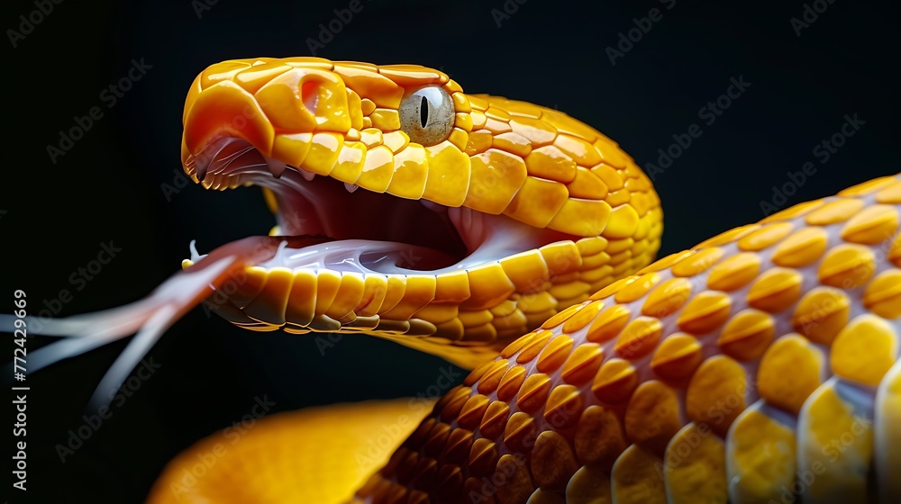 venomous yellow snake is angry yellow snake isolated on black ...