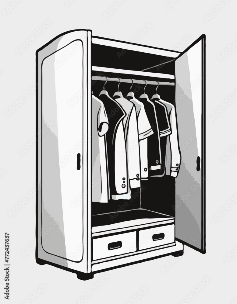 Black and white cartoon wardrobe for kids This is a vector illustration ...