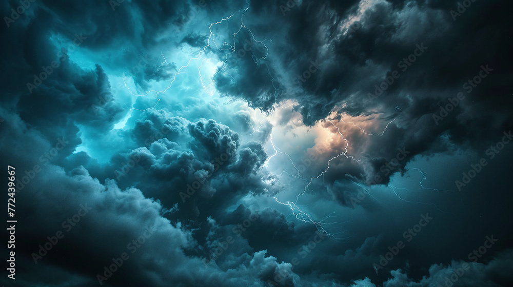 The dark sky with heavy clouds converging and a violent storm before ...