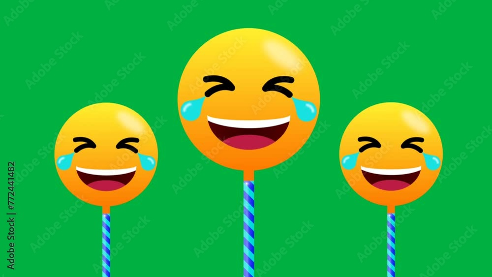 Three smiling emoji swinging on green background. Cute and funny ...