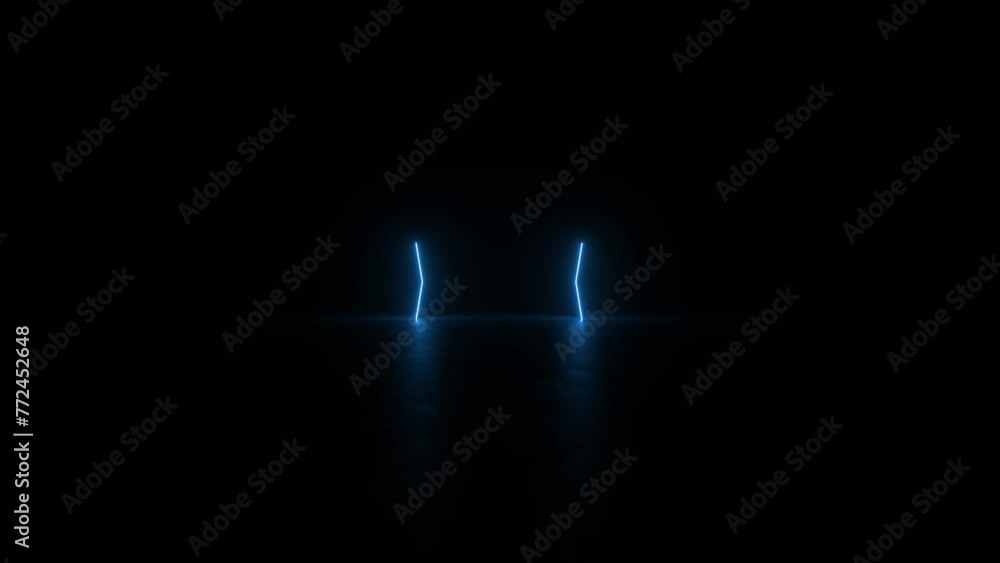 Two blue neon lights glow in a dark concrete room, creating a ...