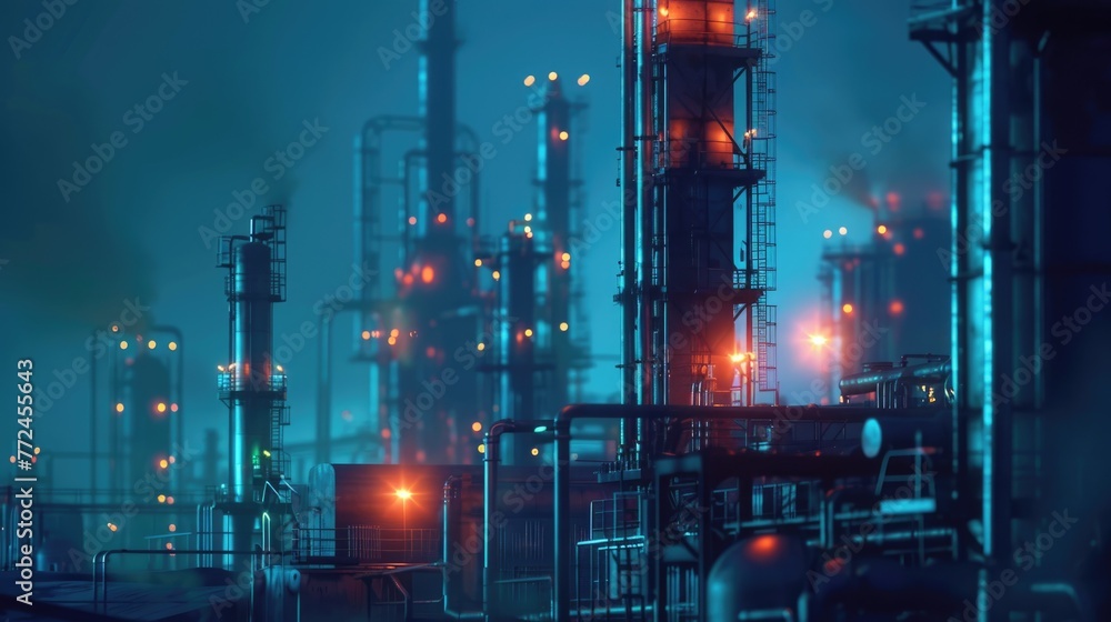 Gasoil factory side view in a scifi world, hyperrealistic Lidar vision ...