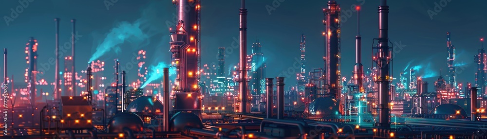 Hyperrealistic gasoil factory with AI security, Lidar vision side view ...