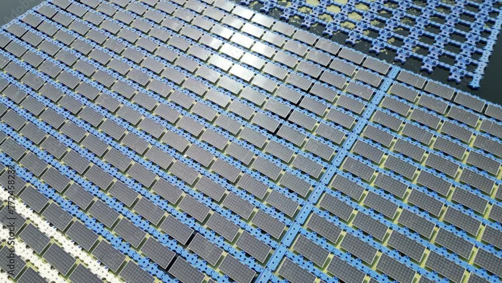 floating solar panels and cell Platform on the water. Floating solar or ...