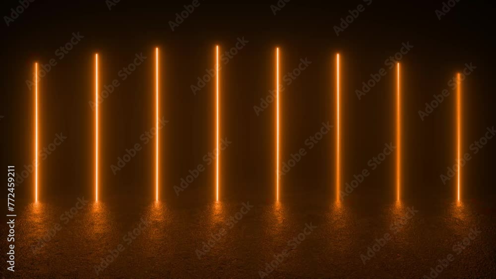 A continuous row of blue neon tube lights glowing in the dark, set in a ...