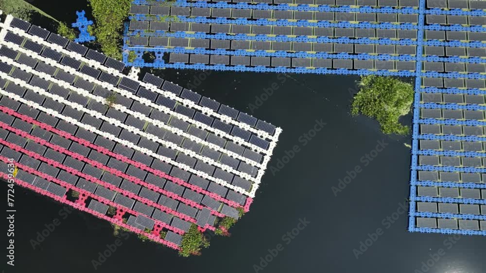 floating solar panels and cell Platform on the water. Floating solar or ...