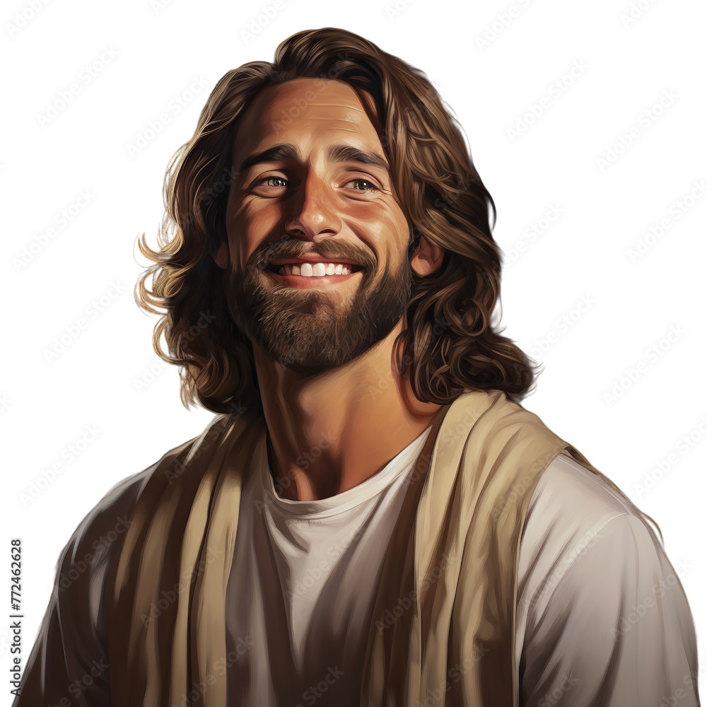 jesus christ with happy and complacent look, Isolated on transparent ...