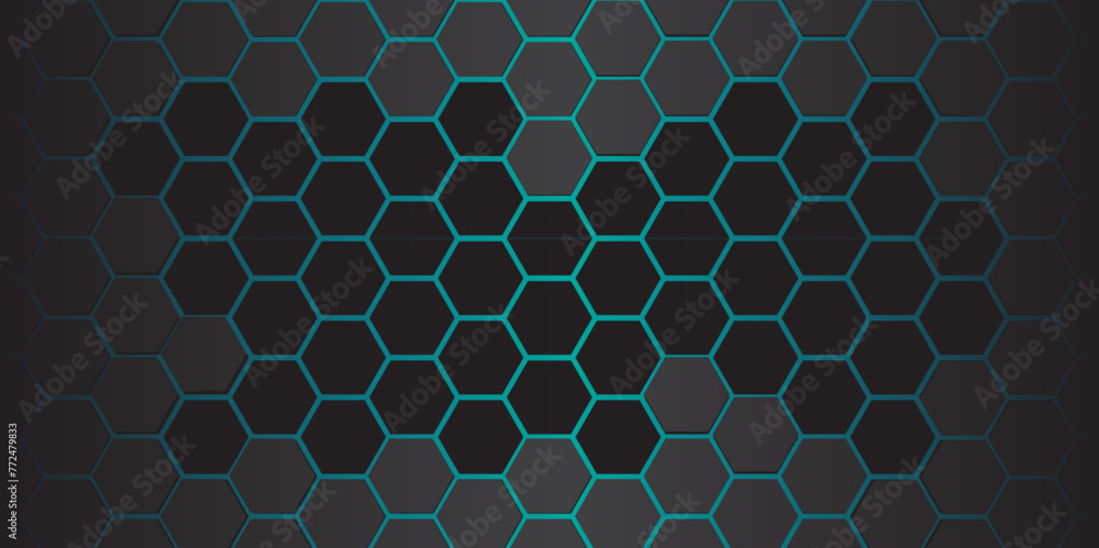 Abstract blue light hexagon line in grey modern luxury futuristic background design. Hexagon ...