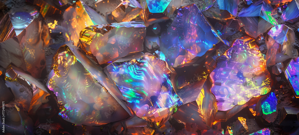 Top view texture of opal gemstone radiating with a kaleidoscope of ...