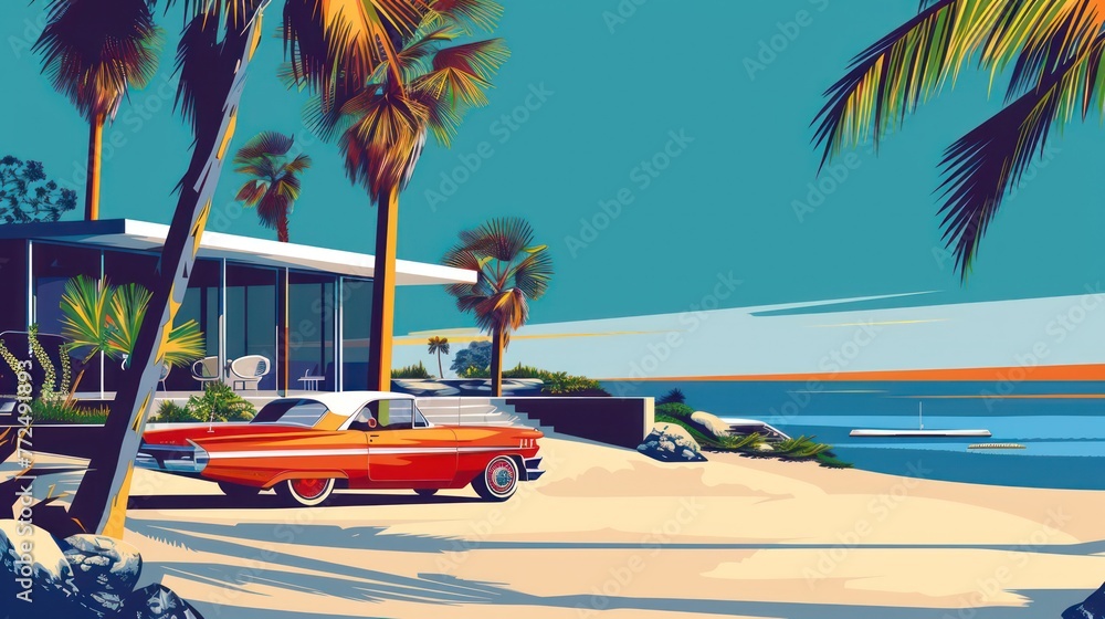 nostalgia for retro coastal aesthetics, this vector art depicts a ...
