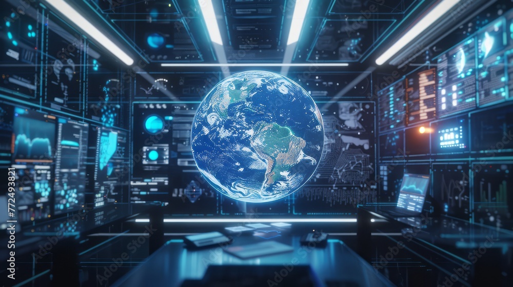 An immersive 3D animation displaying a holographic representation of ...