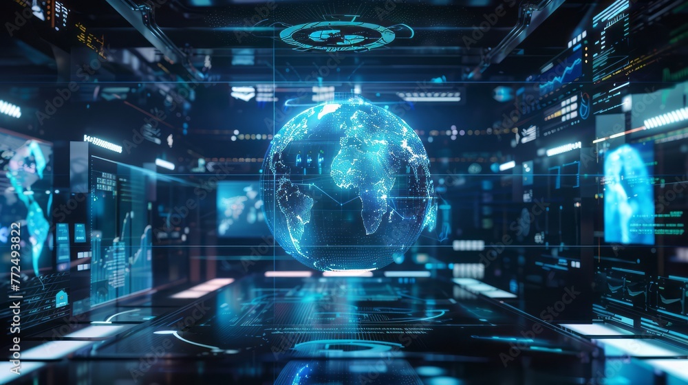 An immersive 3D animation displaying a holographic representation of ...