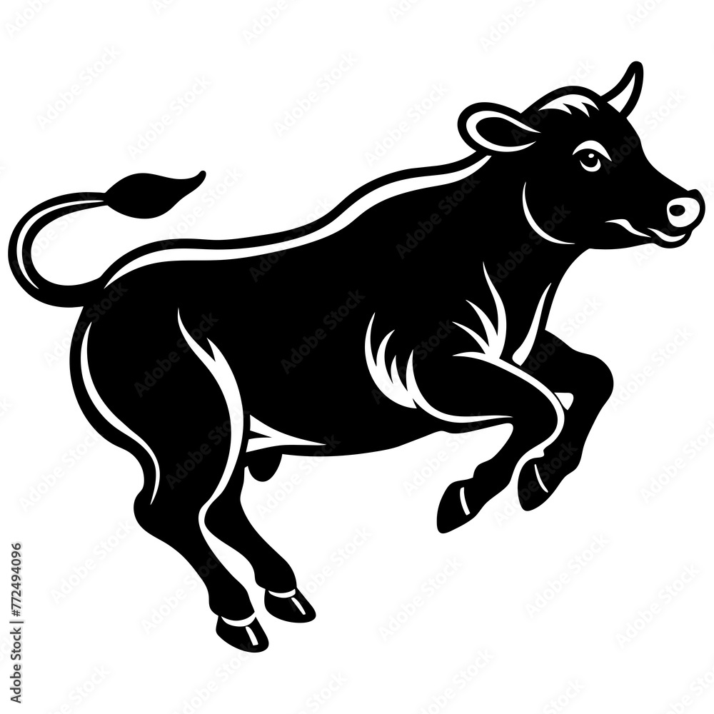 fat cow jump right icon silhouette bold engrave Stock Vector | Adobe Stock
