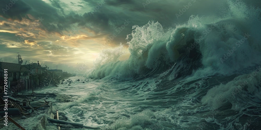 Powerful wave hitting a pier, great for illustrating strength and power ...