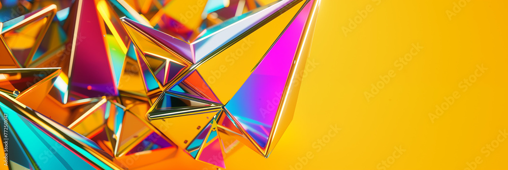 Collection of glossy, iridescent triangular prisms is arranged against ...