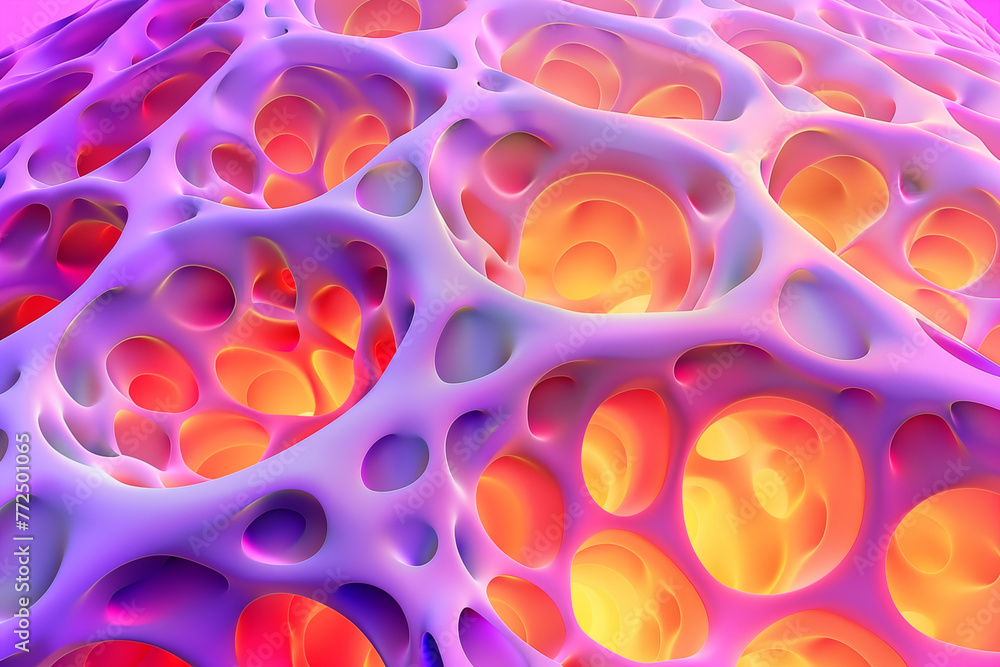 Striking of an organic mesh-like structure featuring vibrant pink ...