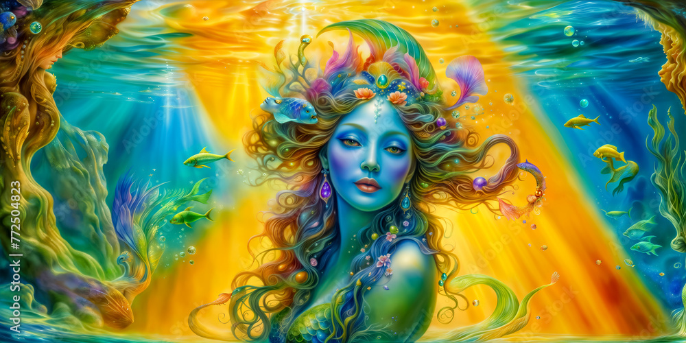 ภาพประกอบสต็อก beautiful fantasy mermaid queen. mermaid fantasy ...