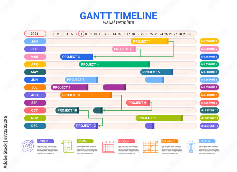 Color Timeline Gantt Chart Infographic Template Schedule Concept for ...