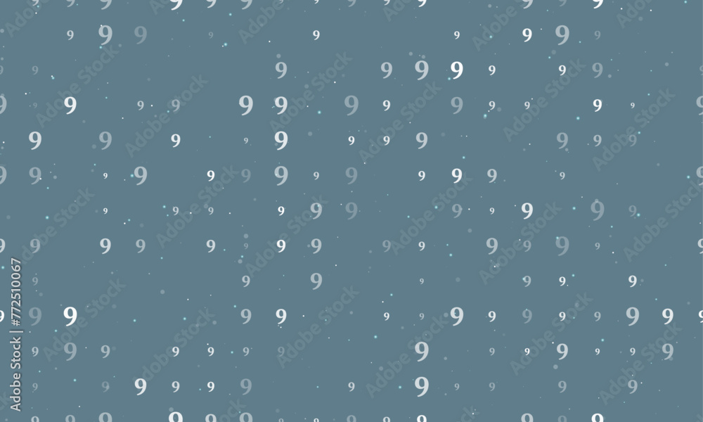 Seamless background pattern of evenly spaced white number nine symbols ...
